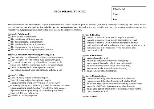 Neck Disability Index (.pdf)