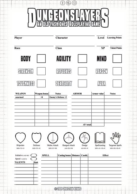 Dungeonslayers 2-Page Sheet - MrGone's Character Sheets