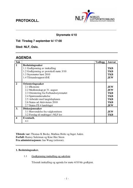 Protokoll fra styremøte # 4 2010
