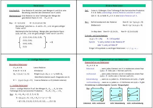 Relationen = R Binäre Relationen n – stellige Relationen ...