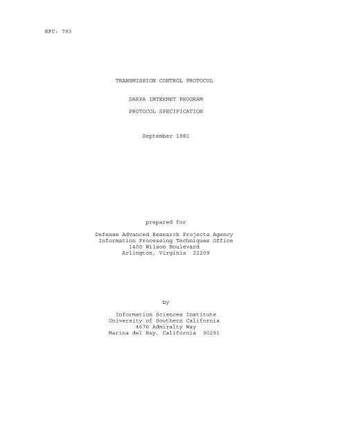 793 TRANSMISSION CONTROL PROTOCOL DARPA ... - RFC Editor