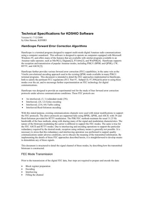 Technical Specifications for KD5HIO Software