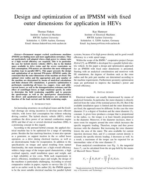 Design And Optimization Of An Ipmsm With Fixed Outer Dimensions