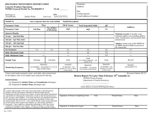 Discharge Monitoring Report Form [PDF 92KB, 2 pg] - Wisconsin ...