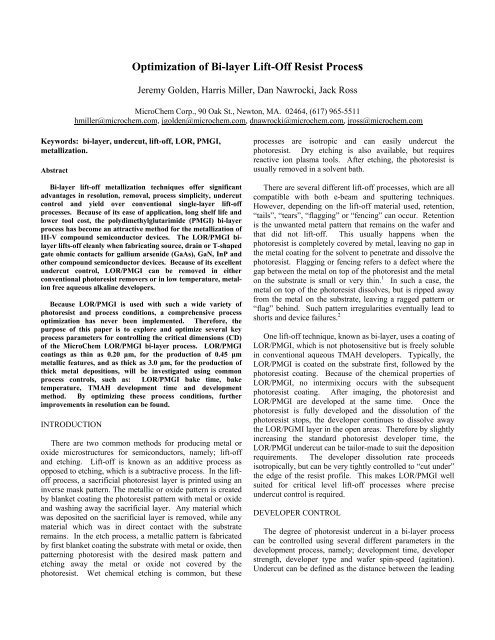 Optimization of Bi-layer Lift-Off Resist Process - MicroChem