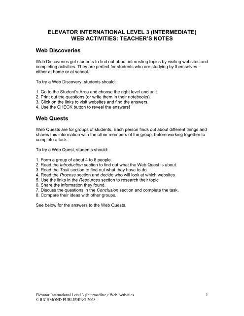 elevator international level 3 (intermediate) - Elevator - Richmond