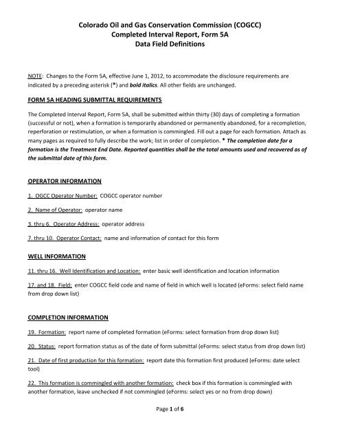 Form 5A Example Definitions - Colorado Oil and Gas Conservation ...