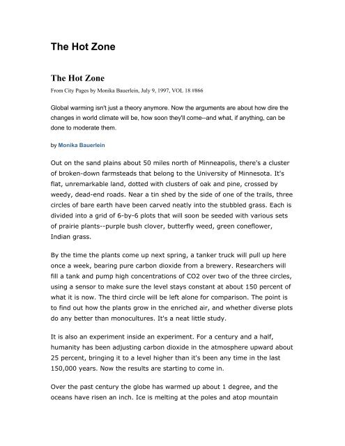 The Hot Zone - Cedar Creek Ecosystem Science Reserve ...