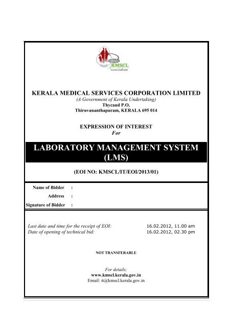 laboratory management system (lms) - Kerala Medical Services ...