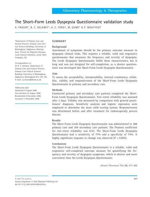 The Short-Form Leeds Dyspepsia Questionnaire validation study