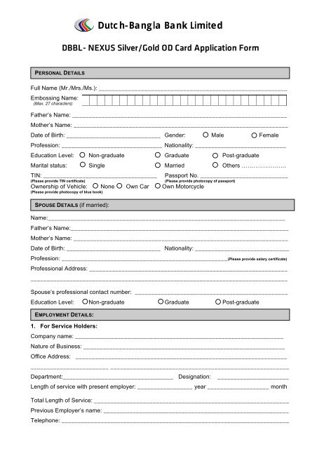 Overdraft Debit Card Application - Dutch-Bangla Bank Limited Overdraft Debit Card Application - Dutch-Bangla Bank Limited