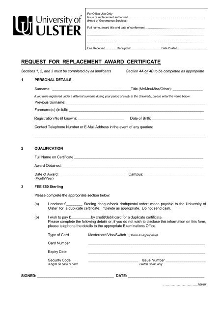 Certificate - University of Ulster