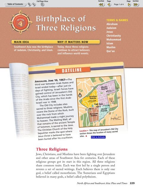 Chapter 8 Section 4: Birthplace of Three Religions - Nexuslearning.net