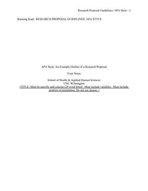 Research Proposal Guidelines APA Style People Server At UNCW
