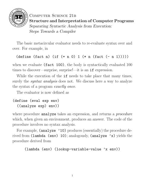 Computer Science 21b Structure and Interpretation of Computer ...