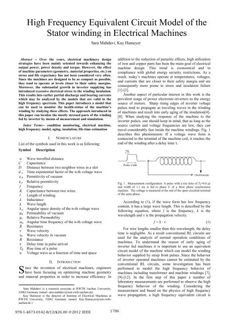 High Frequency Equivalent Circuit Model of the Stator winding in ...