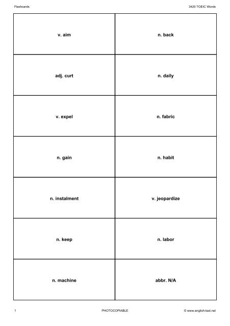3.420 TOEIC word flashcards - front - English-Test.net