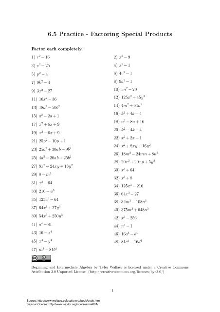 6.5 Practice - Factoring Special Products - Apple