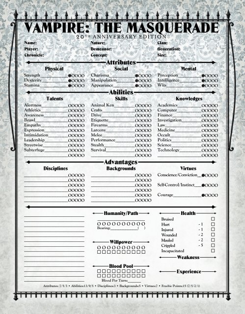 V20 4-Page Neonate Character Sheet - MrGone's Character Sheets