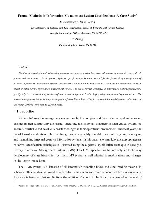 Formal Methods in Information Management System Specifications ...
