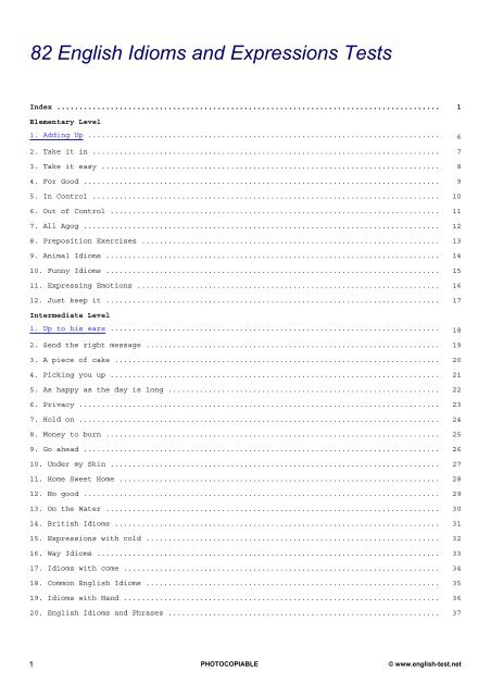 82 English Idiom and Expression Tests - English-Test.net