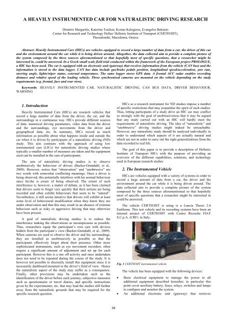 a heavily instrumented car for naturalistic driving research