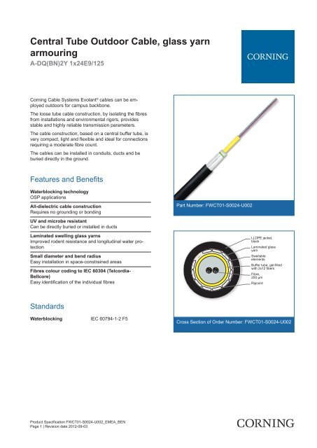 Central Tube Outdoor Cable, glass yarn armouring