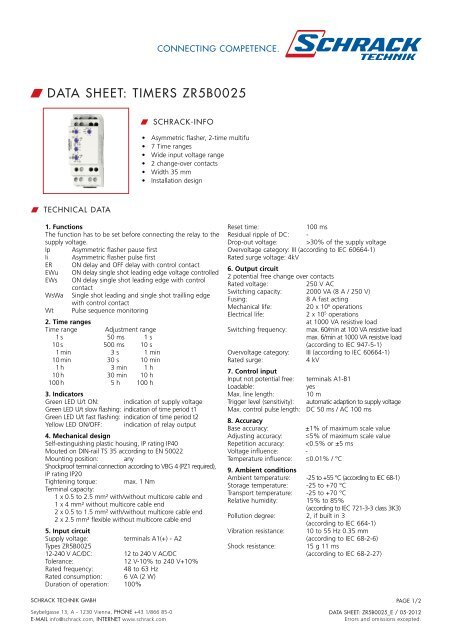 w DATA SHEET: TIMERS ZR5B0025 - Schrack