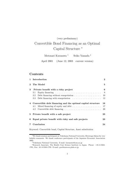 Convertible Bond Financing as an Optimal Capital Structure ∗