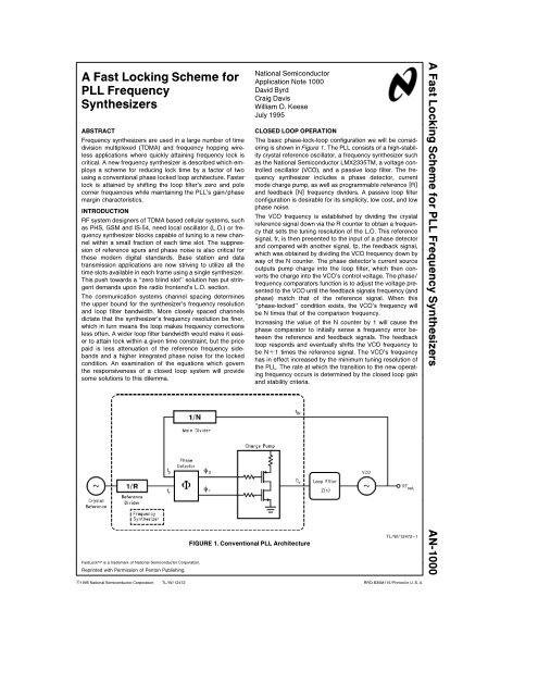 A Fast Locking Scheme for PLL Frequency Synthesizers