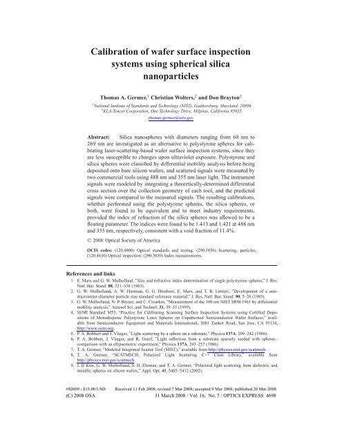 Calibration of wafer surface inspection systems using spherical ...