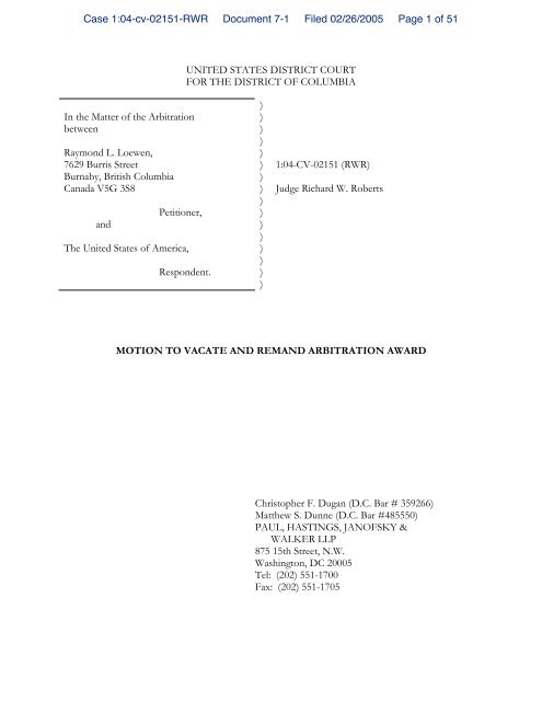 Motion to Vacate and Remand Arbitration Award - ita