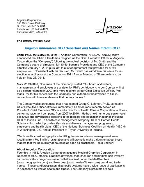 Angeion Announces CEO Departure and Names ... - MGC Diagnostics