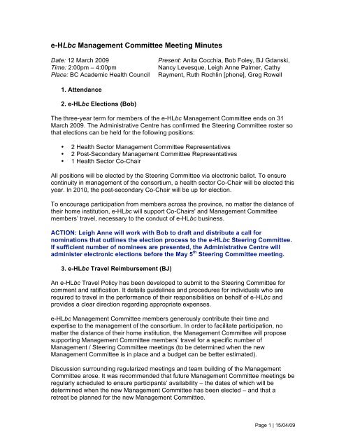 e-HLbc Management Committee Meeting Minutes