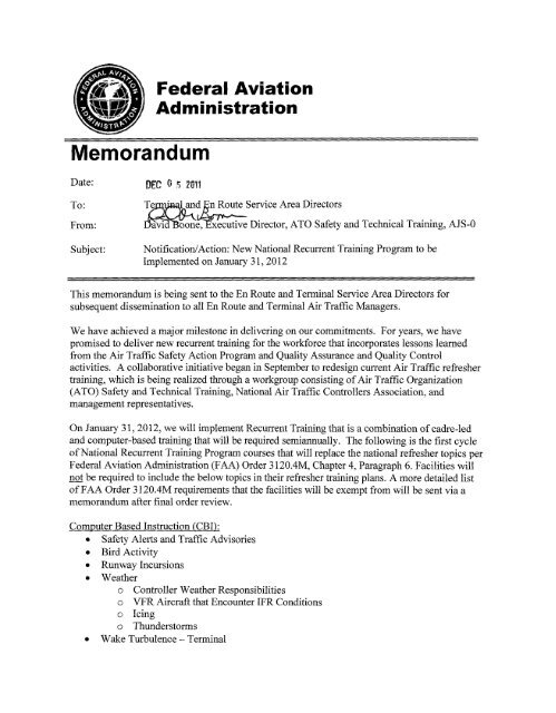 Recurrent Training Memorandum - Nnm Natca - National Air Traffic ...