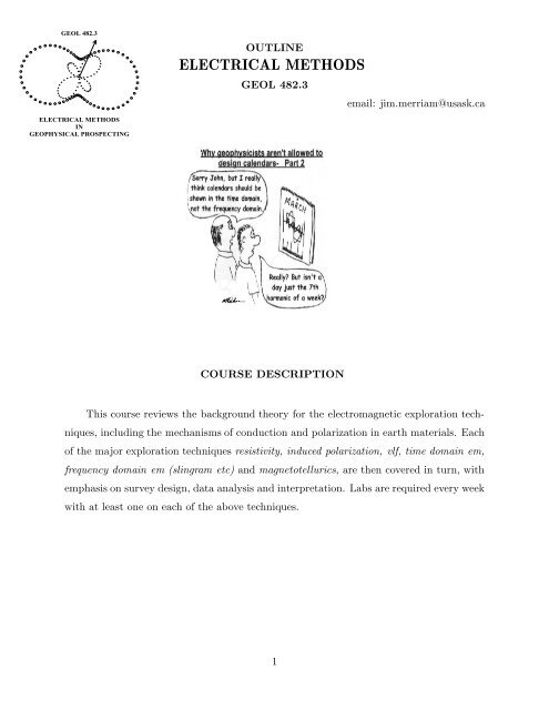 Electrical Methods in Geophysical Prospecting - Homepage Usask