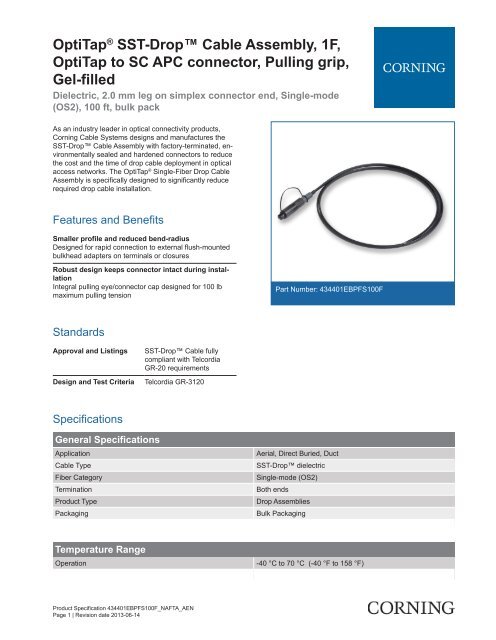 OptiTap® SST-Drop™ Cable Assembly, 1F, OptiTap to SC APC ...