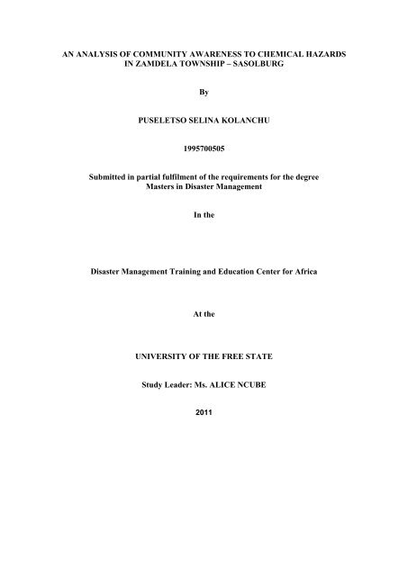 An analysis of community awareness to chemical hazards in ...
