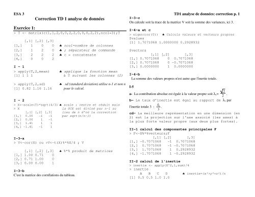 Correction TD 1 analyse de données Exercice 1: