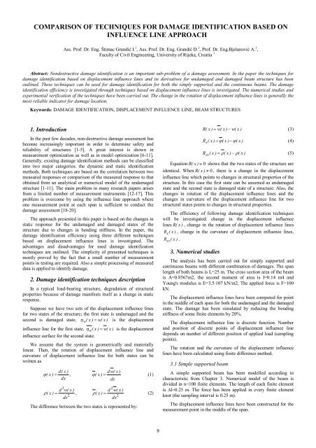comparison of techniques for damage identification based on ...