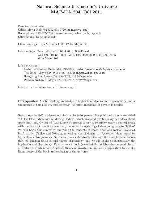 Natural Science I: Einstein's Universe MAP-UA 204 - Morse ...