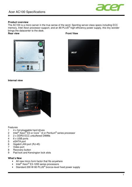 Acer AC100 Specifications