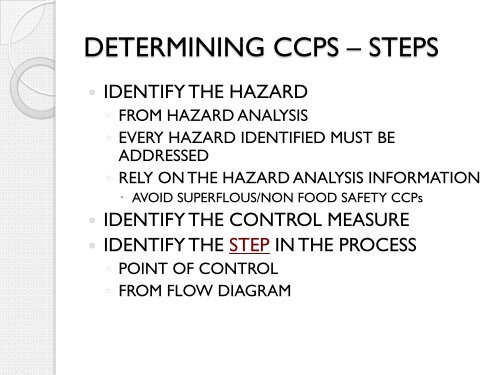 DETERMINING CCPS – STEP