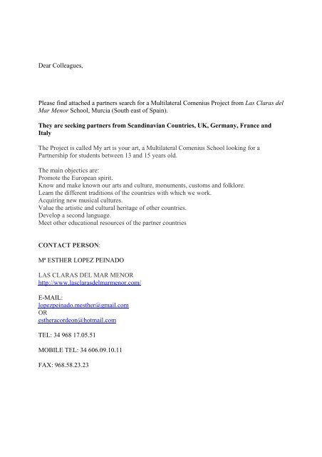 Dear Colleagues, Please find attached a partners search for a ... Dear Colleagues, Please find attached a partners search for a ...