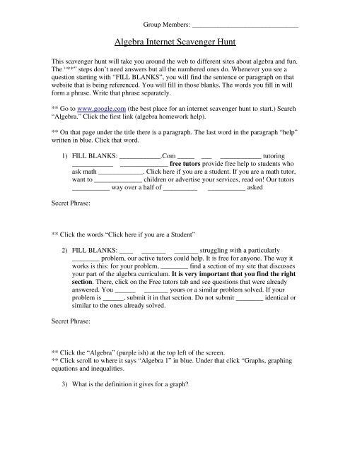 Algebra Internet Scavenger Hunt - Apple