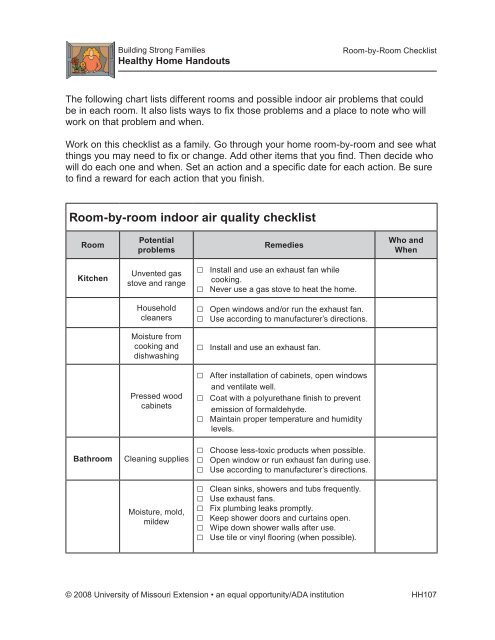 Room-by-room indoor air quality checklist - University of Missouri ...