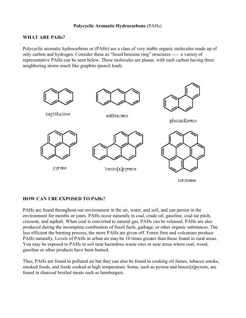 Polycyclic Aromatic Hydrocarbons (PAHs) WHAT ARE PAHs ...
