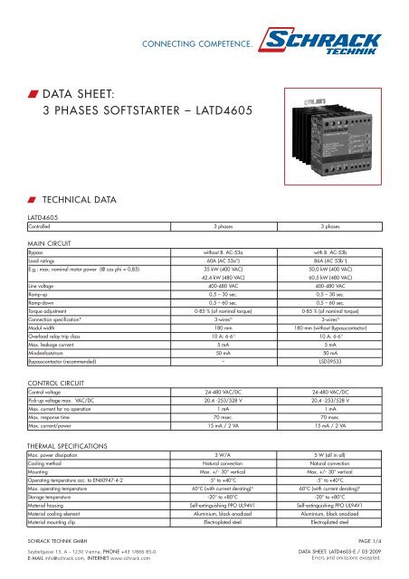 W DATA SHEET: 3 PHASES SOFTSTARTER – LATD4605 - Schrack