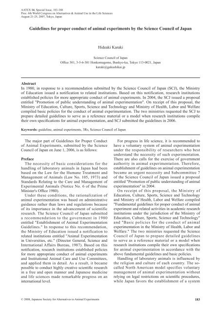 Guidelines for proper conduct of animal experiments by the ... - Altweb