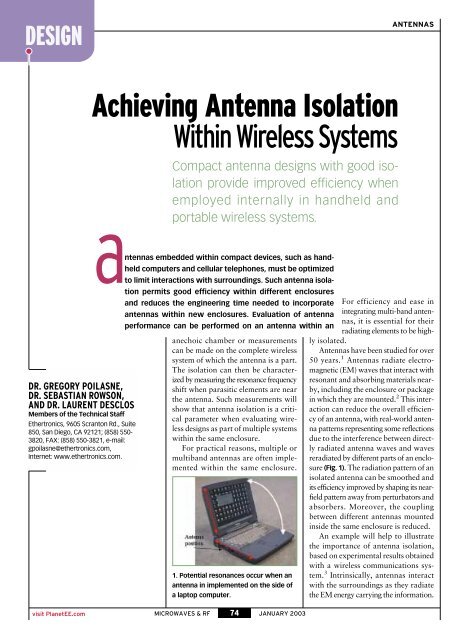 Article - Achieving Antenna Isolation Within Wireless Systems